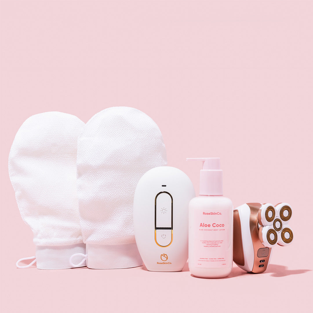 Silky Smooth+ Routine (Lumi + 4D + 2 Gloves + Lotion) – RoseSkinCo.